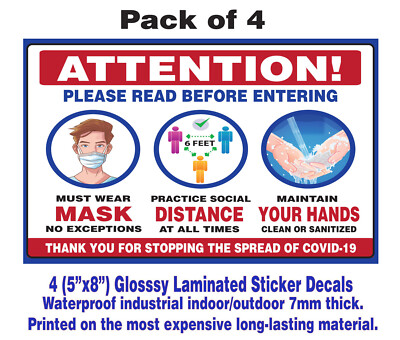 SOCIAL DISTANCING DOOR WINDOW STICKER DECAL SIGN MUST WEAR MASK ...