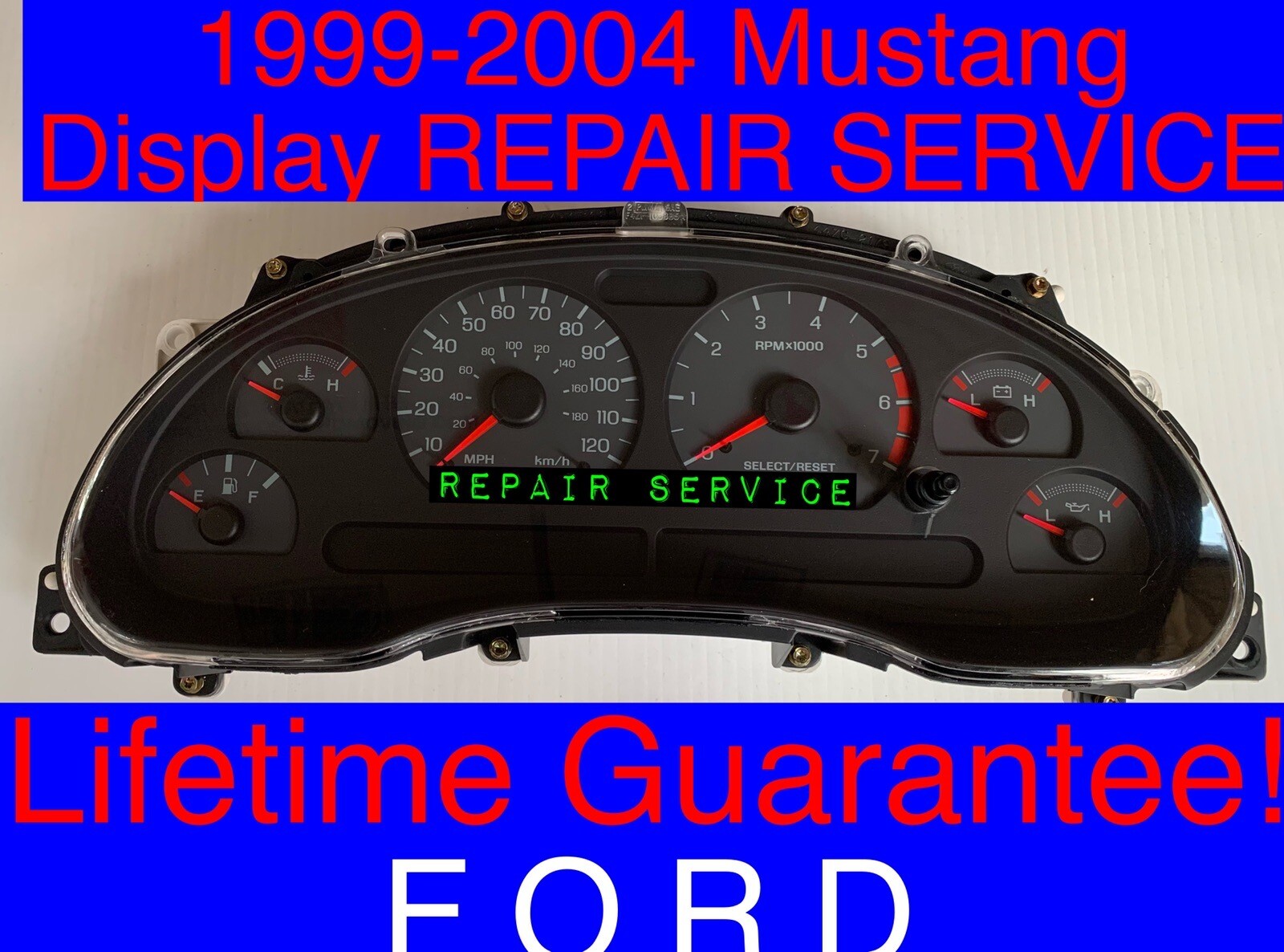 1999-2004 FORD MUSTANG ODOMETER DISPLAY CLUSTER REPAIR SERVICE 01 02 03 ...