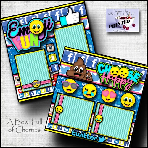 EMOJI FUN ~ social media ~ 2 premade scrapbook pages paper printed ~ BY ...