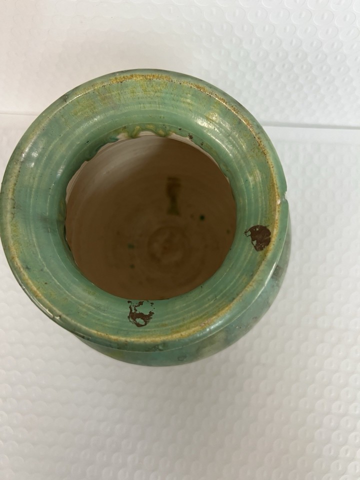 Vintage 5” Minature Art Pottery Vase Green Drip Glaze Illegible Mark | eBay