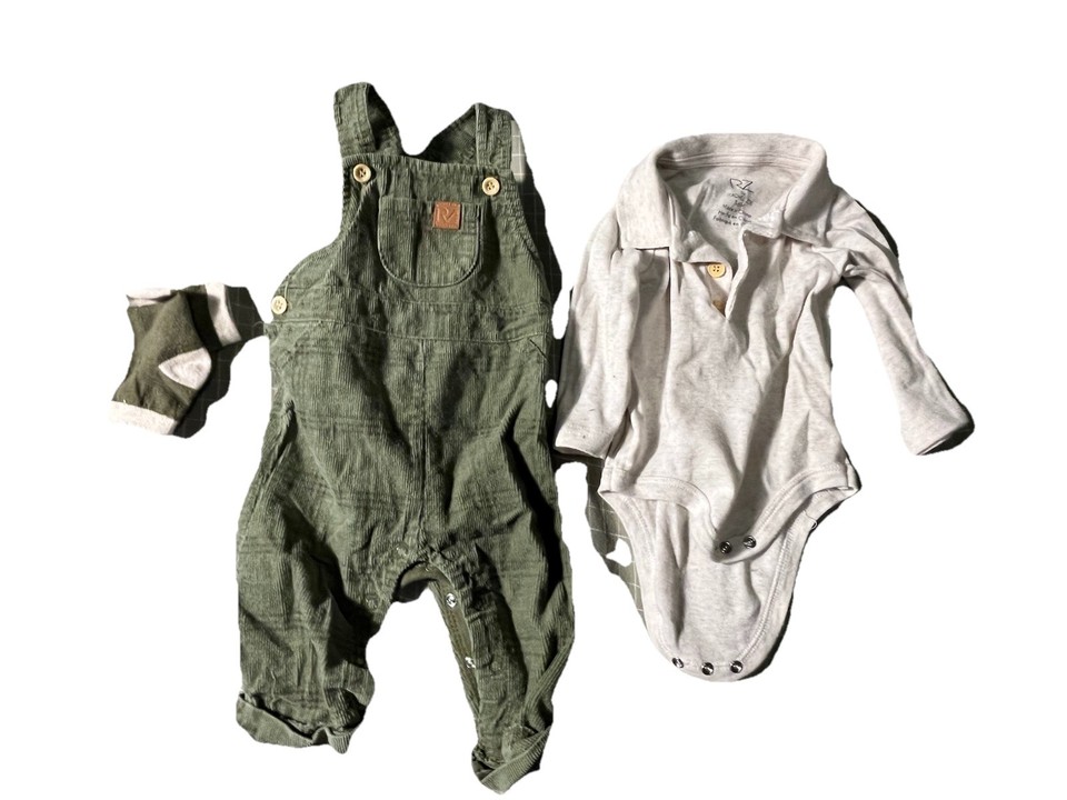 Baby Boy 3-6 Overall Set RZ Baby By Rachel Zoe Green Cream Fall ...