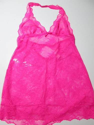 Victoria Secret Size S Chemise Pink Lace Floral Halter Open Back ...