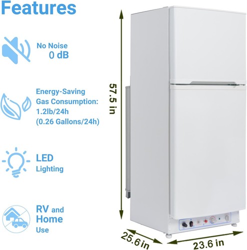 6.1 cu ft 2-Way Fridge Propane Gas Refrigerator Freezer RV Off-grid ...