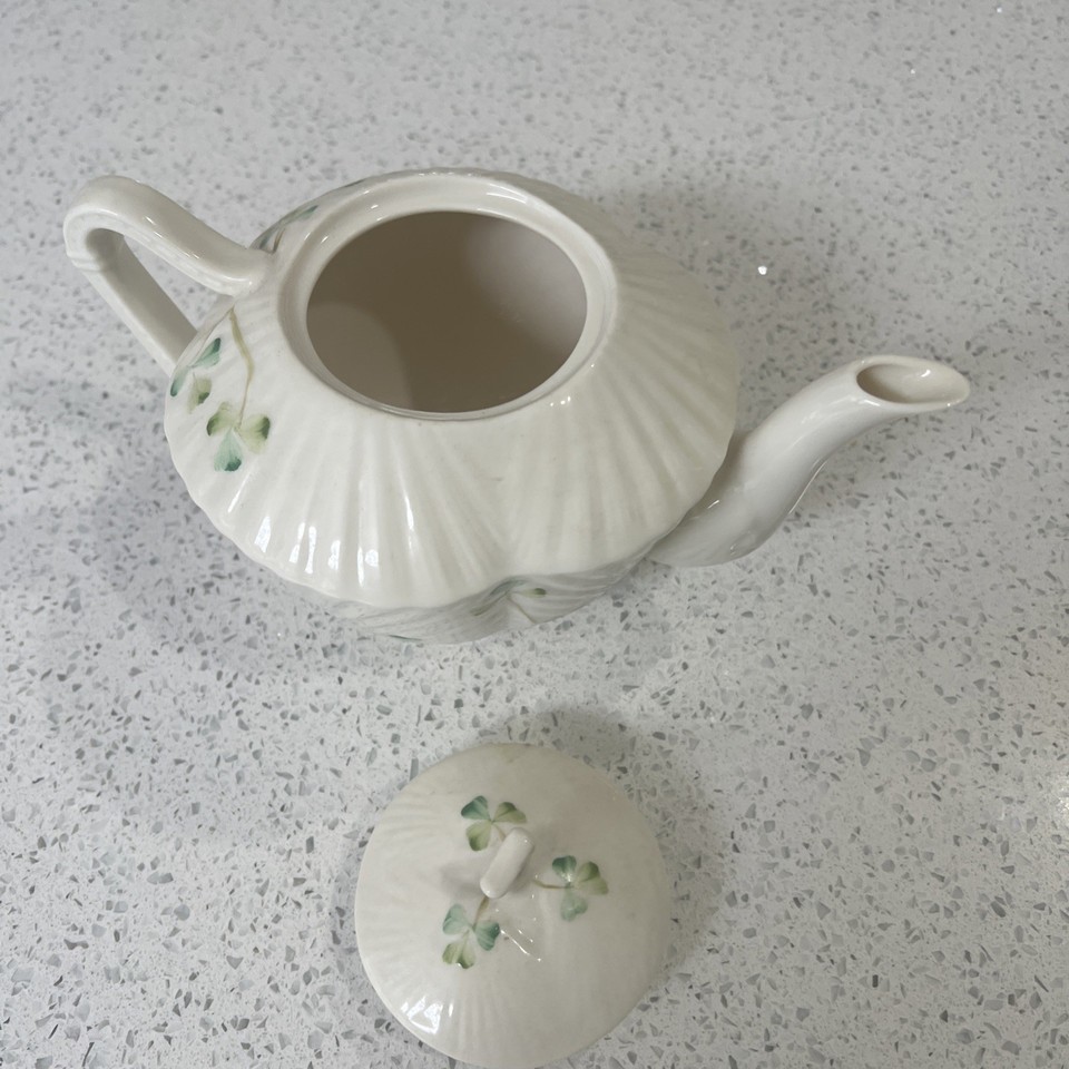 BELLEEK HARP SHAMROCK TEA POT Beautiful Piece!! | eBay