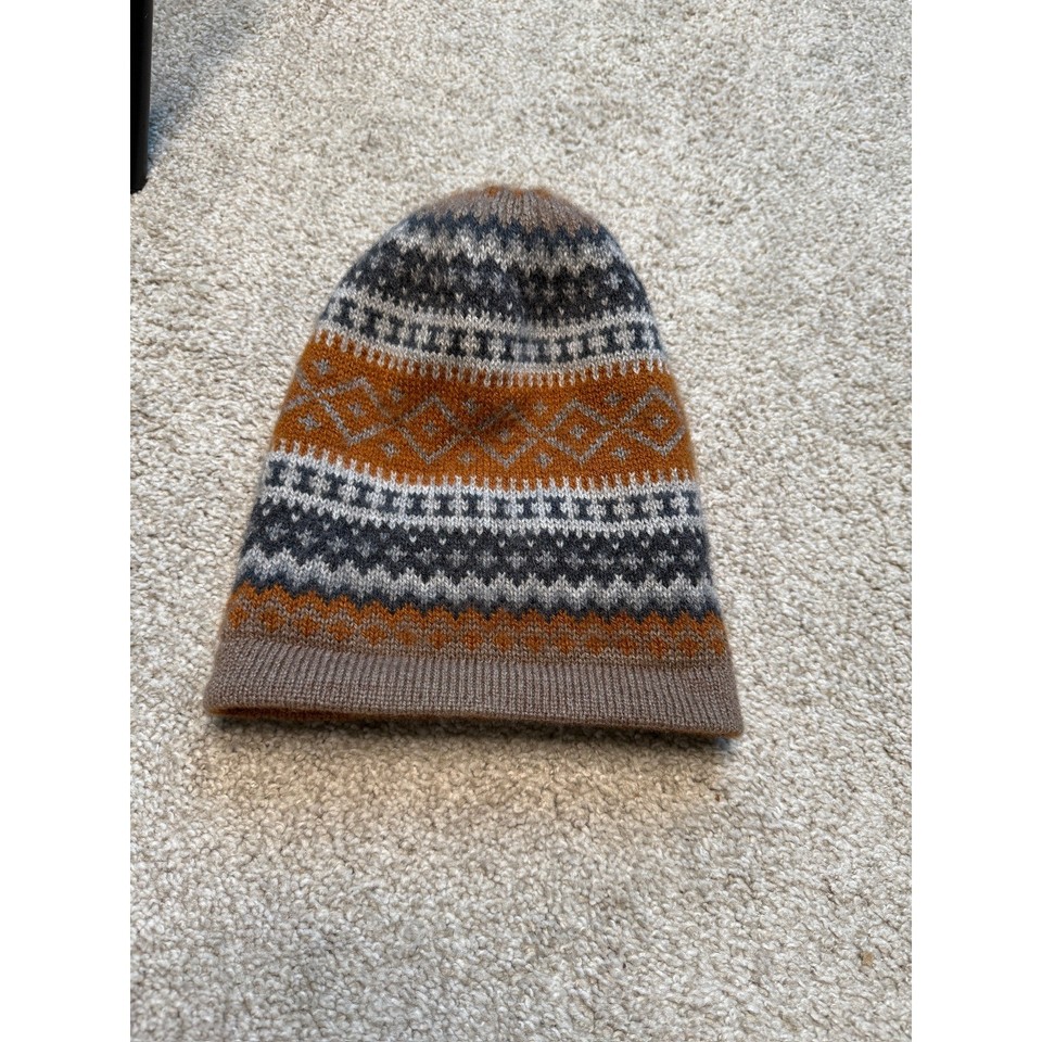 Andes Gifts Unisex Brown Wool Blend Beanie Fair Isle Knit Winter Hat ...