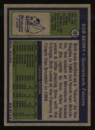 Bob Berry 1972 Topps #107 FOOTBALL Card | eBay