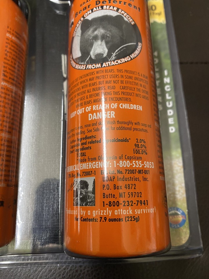 Lot of 2-UDAP Pepper Power Bear Spray Repellant With 2 Holsters(30 Foot ...
