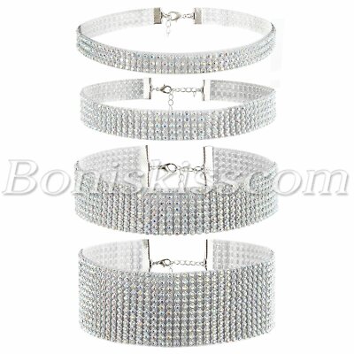 4pcs Womens Shiny Bling Full Rhinestone Choker Collar Necklace Set ...