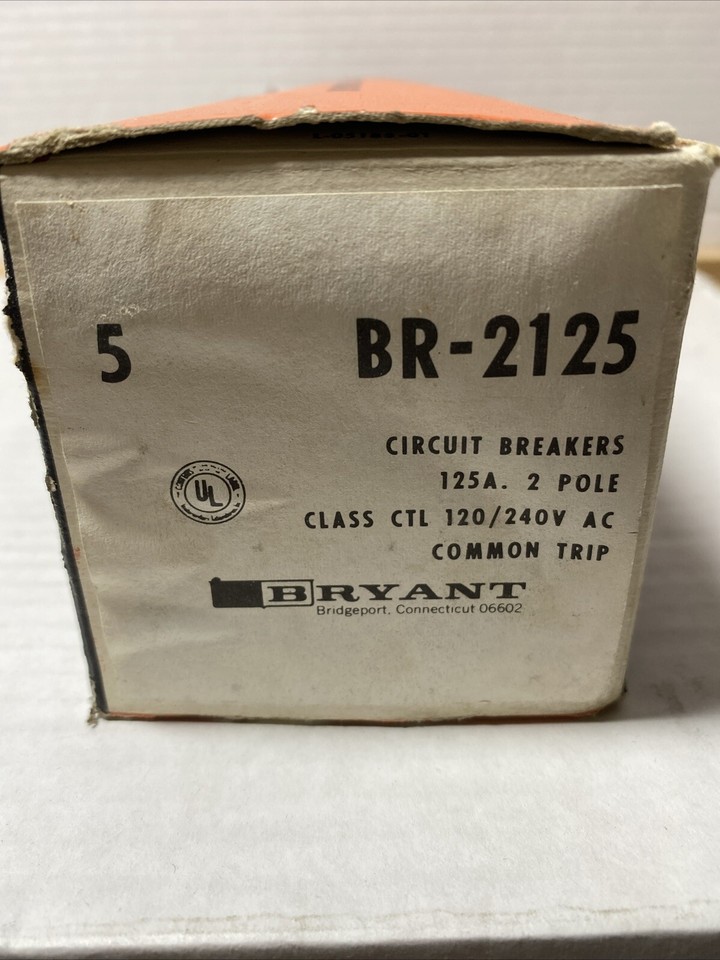 NOS (5) BR2125 - BRYANT 125A AMP 2P POLE 10kA@120/240V PLUG ON GRAY ...
