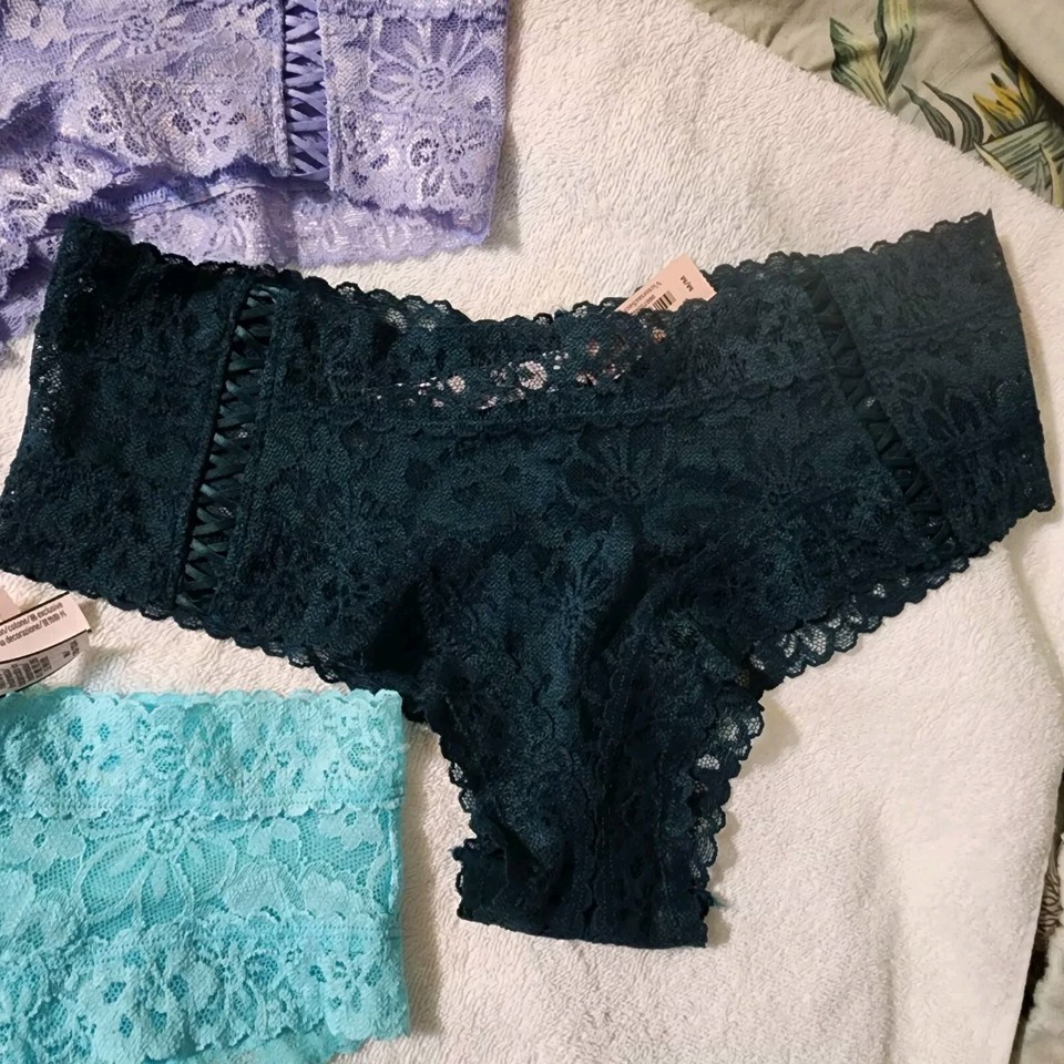 NWT Victorias Secret Panties Lace CHEEKY Lot Of 3 Lacy Cheekies TEAL ...