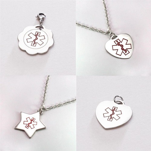 Medical ID SOS Charm Pendant Necklace Chain or Clasp - Free Engraving ...