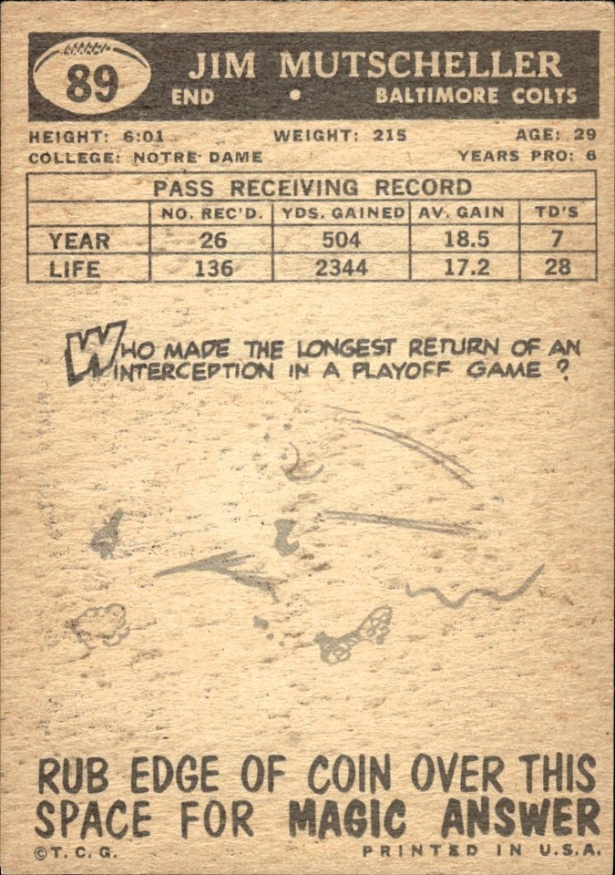 1959 Topps Jim Mutscheller Baltimore Colts #89 | eBay