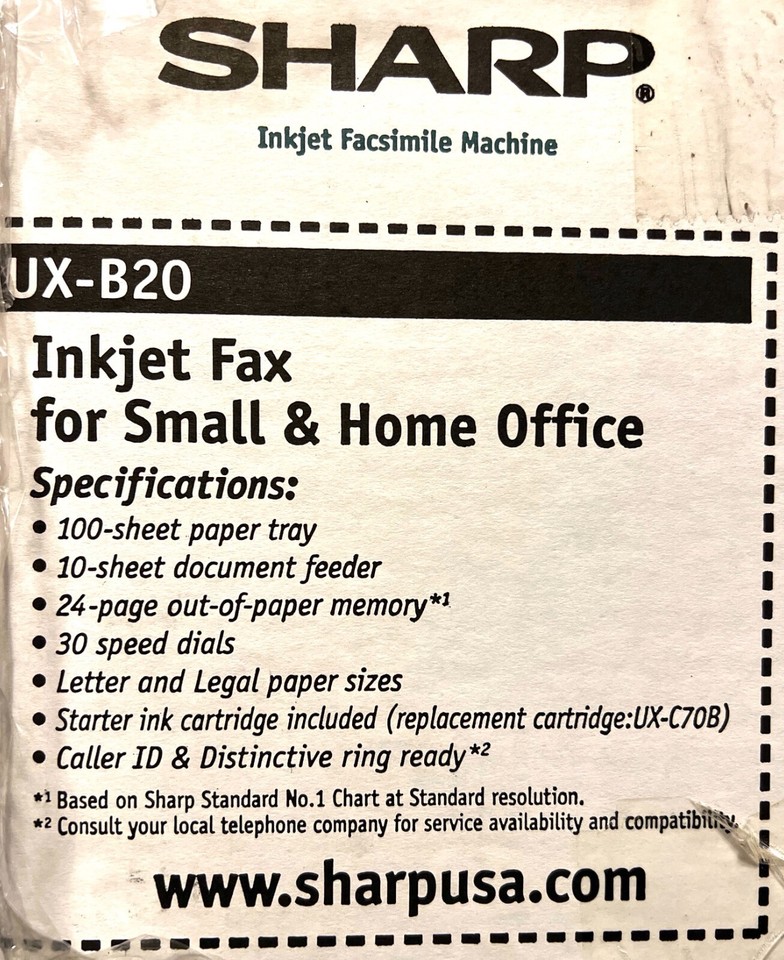 Sharp UX-B20 Plain Paper Inkjet Fax Machine Office Home Business - NEW ...