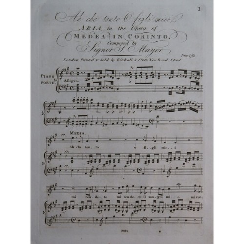 MAYER S. Ah che tento O figli miei Chant Piano ca1825 | eBay