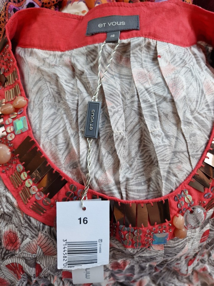 Et Vous MATALAN Pink Brown Short Sleeve Top Size 16 Bnwt Viscose ** See ...