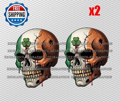 (2) Irish Flag Skull Decal Vinyl Sticker Ireland Car Truck SUV Helmet B ...