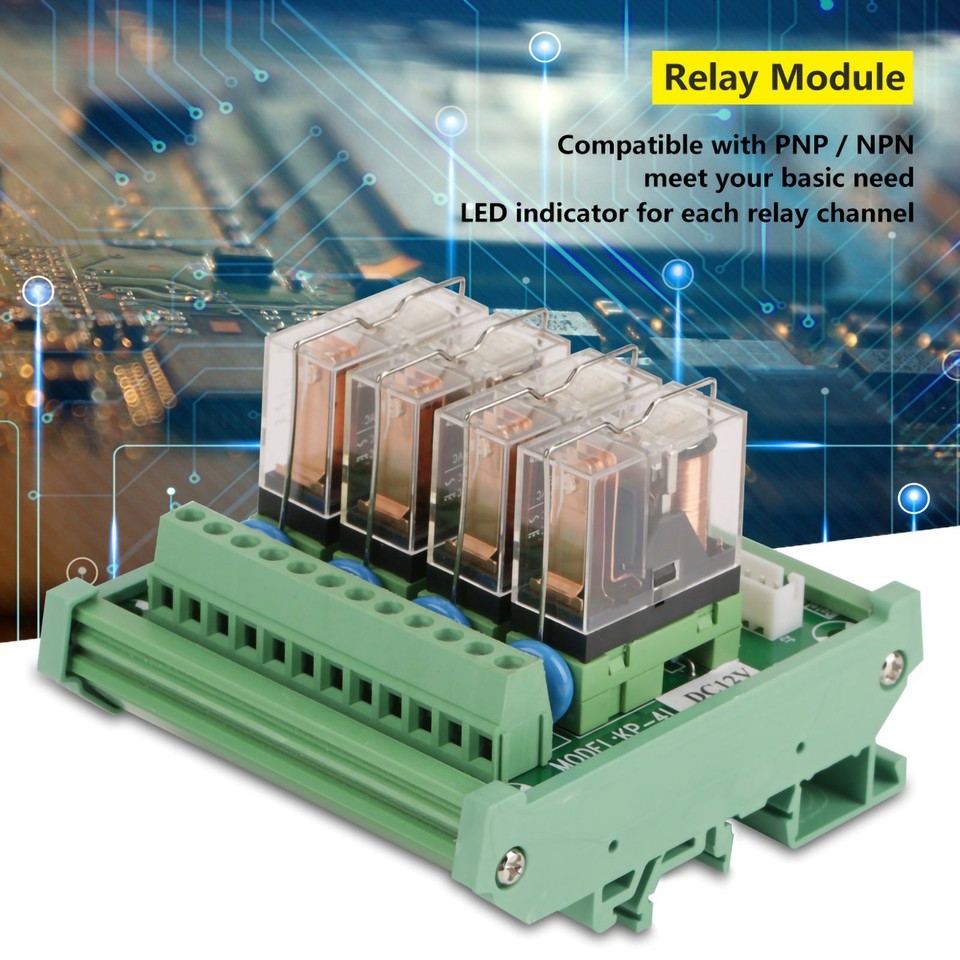 DC 12V Relay DIN Rail Mount 4‑channel 16A Power Relay Interface Module ...