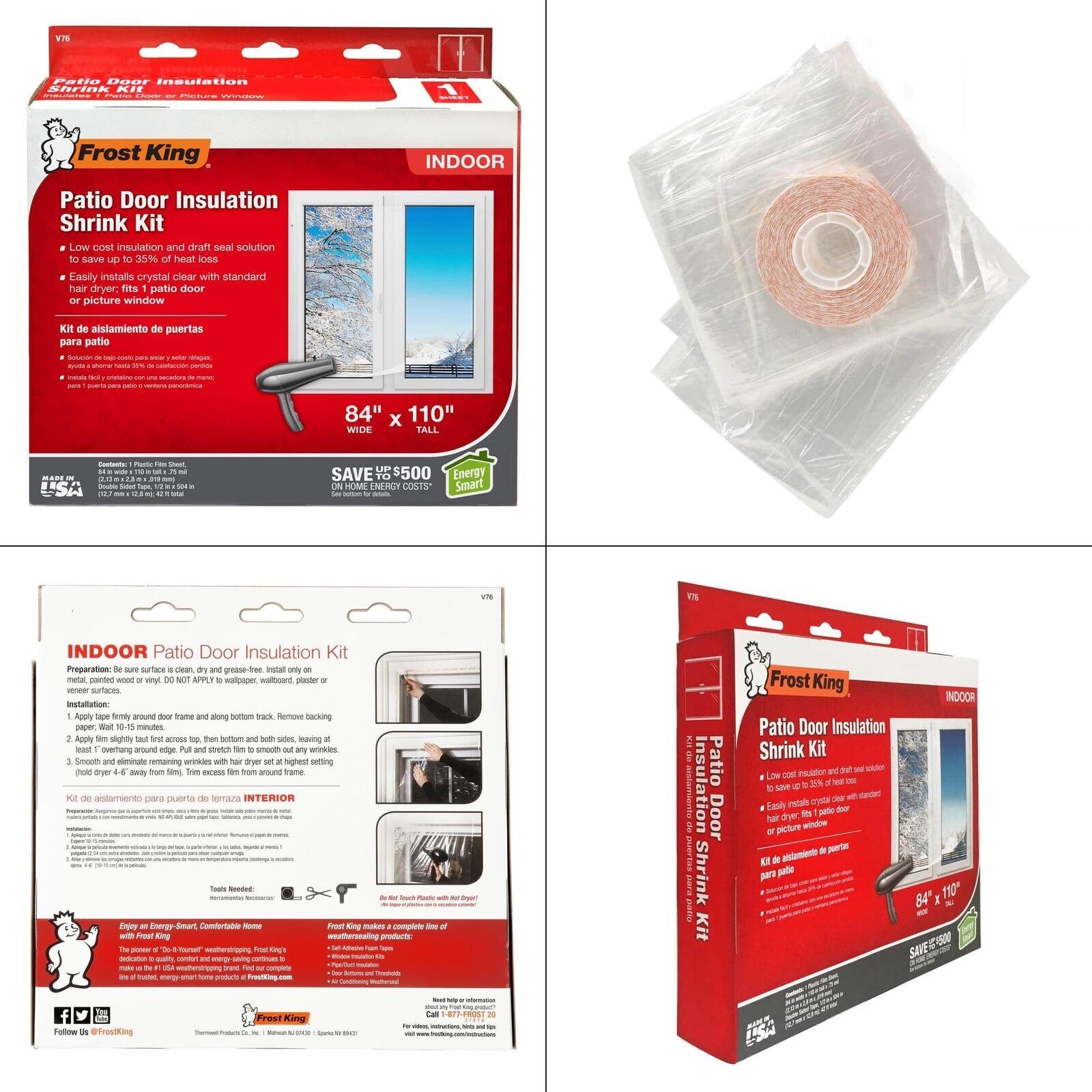 84 In. X 110 In. Clear Plastic Patio Indoor Shrink Window Kit | Frost ...