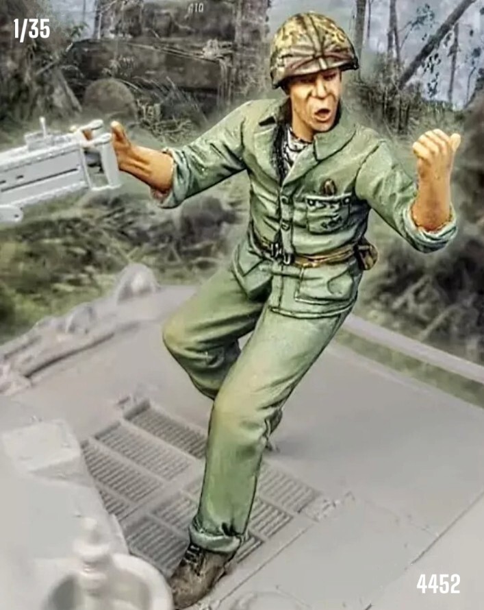 •1/35 Resin Figure US Soldier Firing M2 MG from Tank & Yelling Model ...