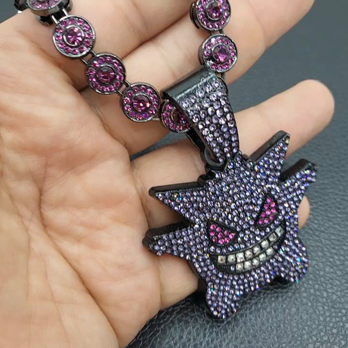 Hip Hop Purple Cubic Zirconia Gengar Pendant 20" Round Link Chain Bling ...