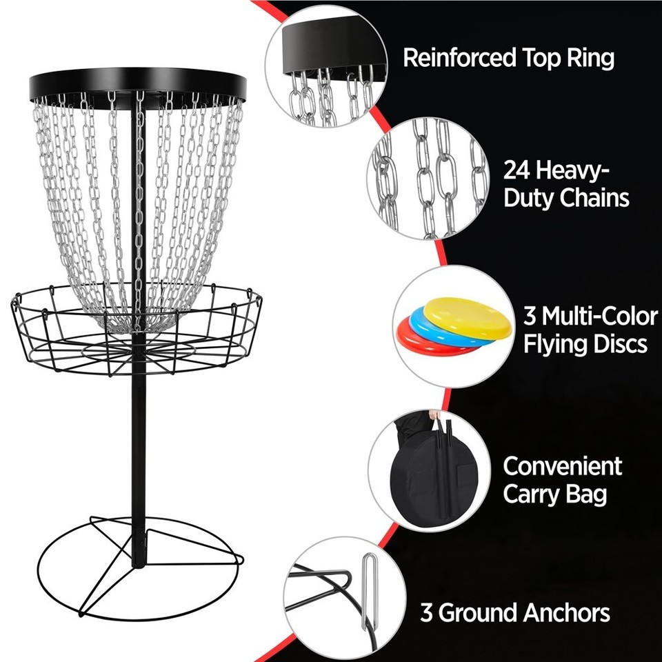 Disc Golf Basket Target Metal Practice Basket w/ 24-Chain 3 Discs ...