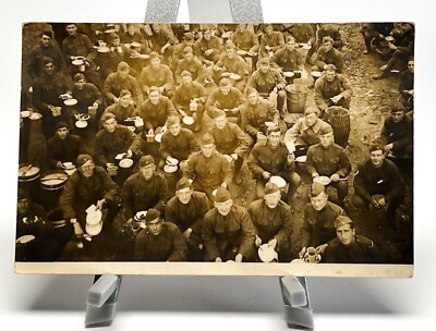 1919 WW1 RPPC Real Photo Large Group Of U.S. Military Eating France | eBay