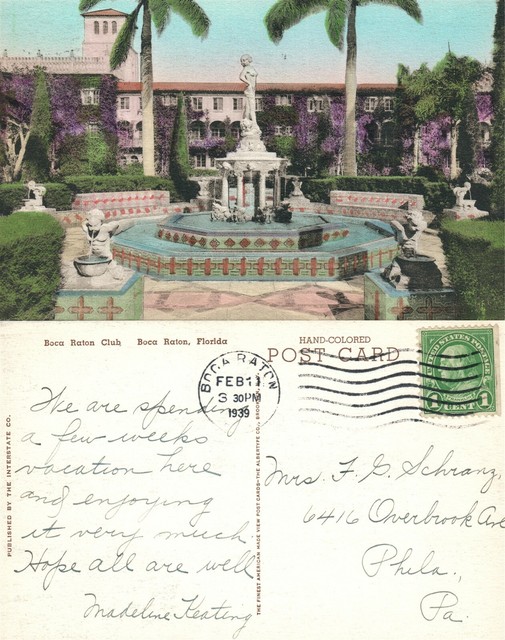 BOCA RATON CLUB FL HAND COLORED 1939 VINTAGE POSTCARD | eBay