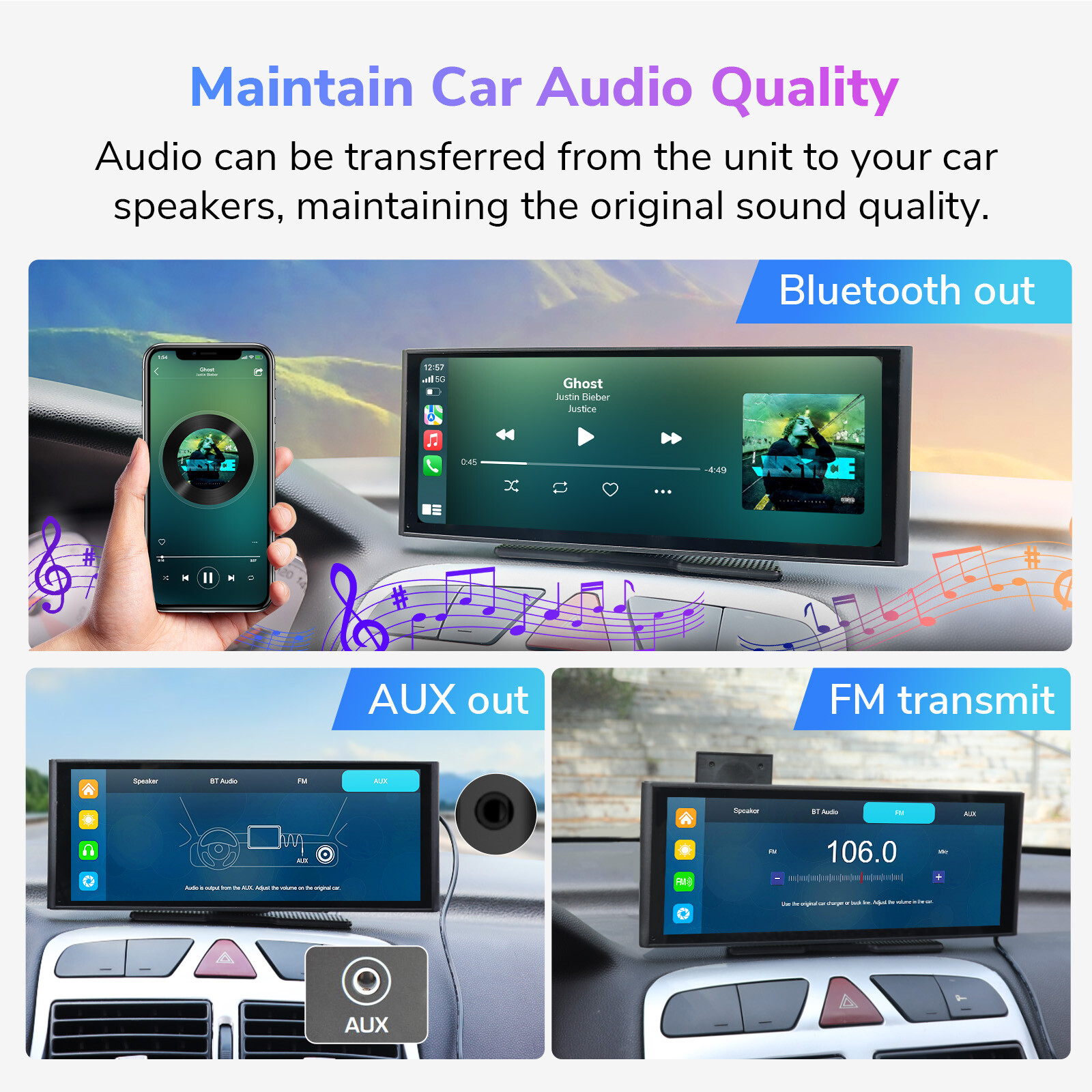 CAM+On Dash Wireless Android Auto CarPlay 10.2 inch IPS Display Car ...
