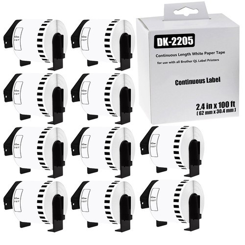 10Rolls 62mmx30.4m DK-2205 Continuous Tape for Brother QL Label Printer ...