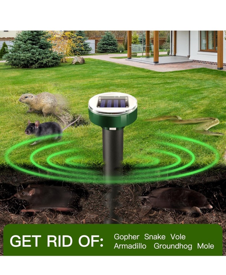 Solar Mole Repellent Stakes Ultrasonic Groundhog Repellent Outdoor ...