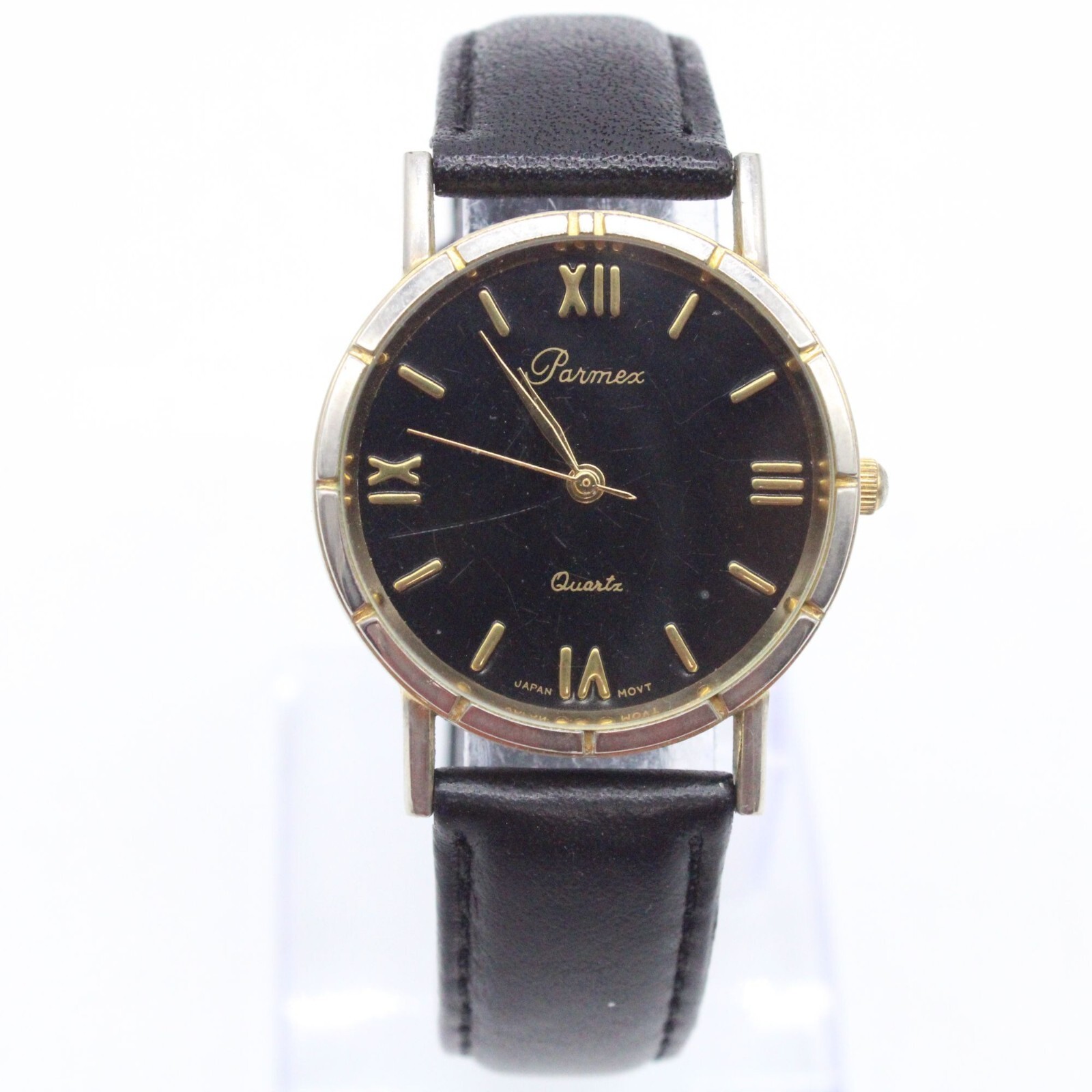 VIntage Parmex Watch Mens Silver Tone Stainless Steel Quartz Black ...