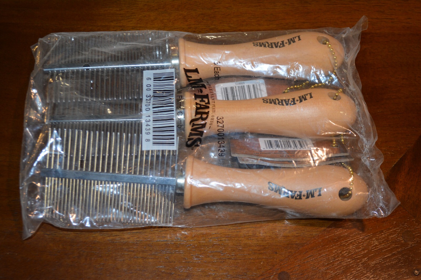 Lot of Three (3) LM Farms Dog Grooming Double Sided Fur Combs, Wood ...