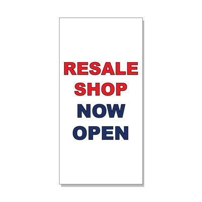 Resale Shop Now Open Red Blue DECAL STICKER Retail Store Sign | eBay
