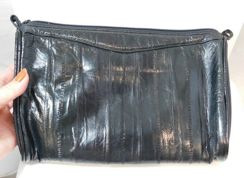 Vintag Eel Skin Leather Black Crocodile Pattern Cosmetic Purse ...