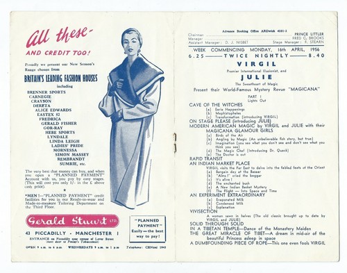 Manchester Hippodrome Ardwick Green 1956 Magicana Vivisection Virgil ...