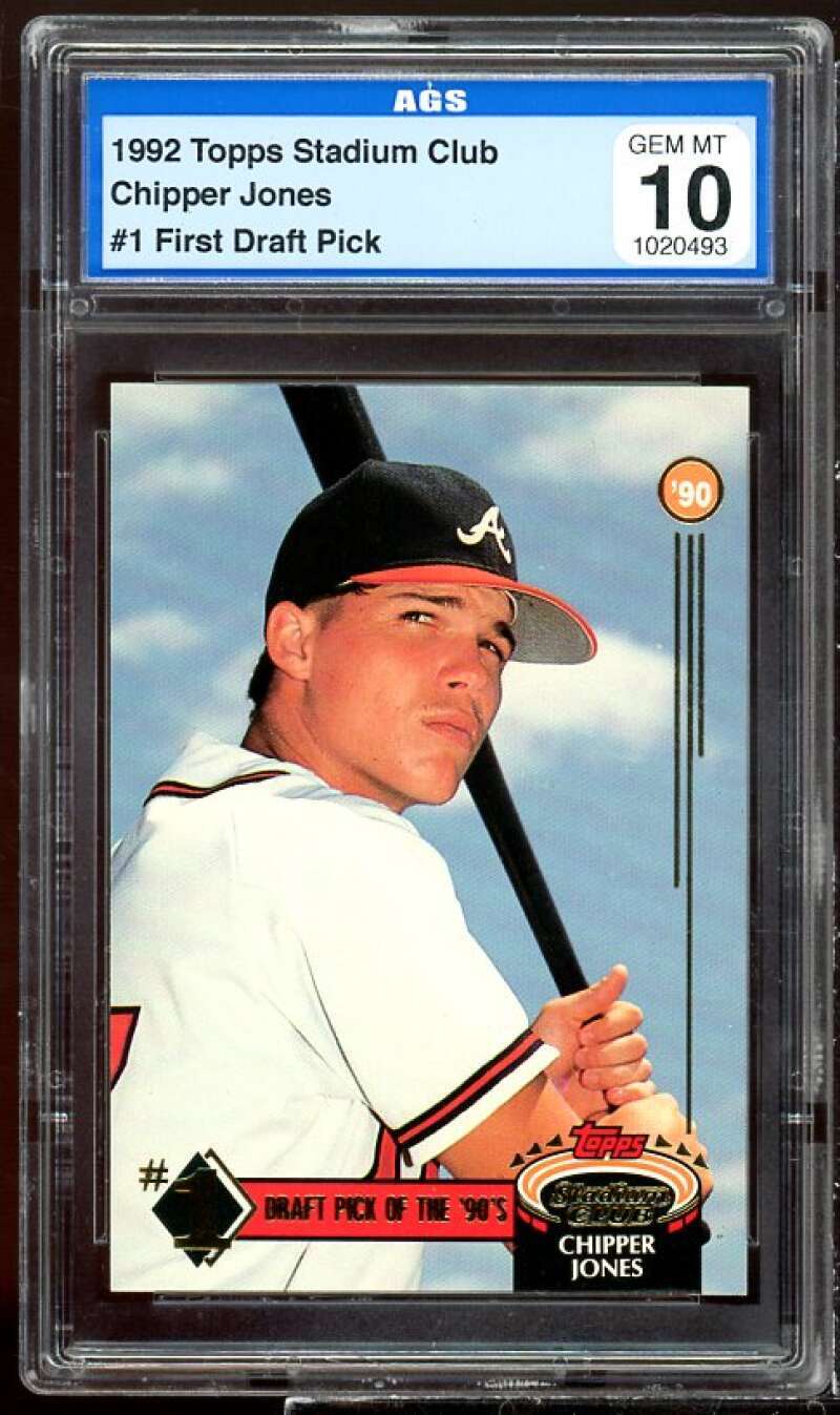 Chipper Jones Rookie 1992 Topps Stadium Club First Draft Pick #1 AGS 10 ...
