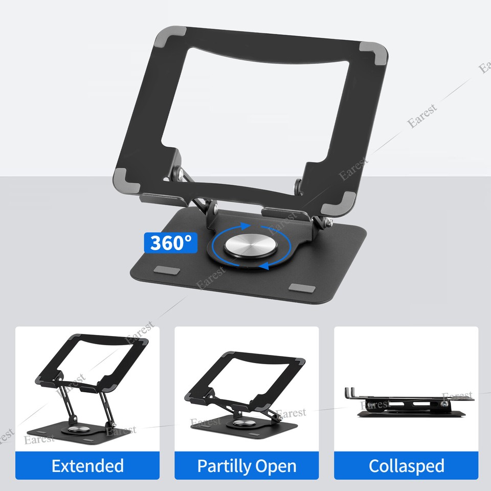 360° Rotating Metal Laptop Stand Riser Foldable Computer Notebook ...