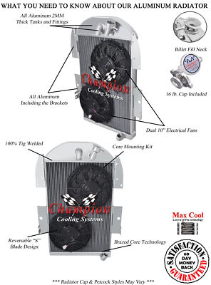 Ace Champion 3 Row Radiator,2 12" Fans-1934-1936 Chevy Pickup Factory 6 ...