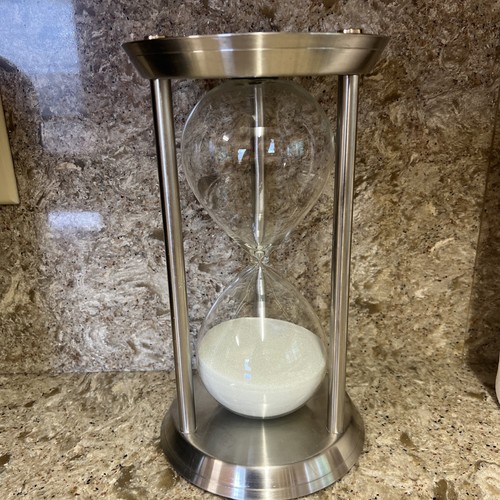 Large Hourglass Silver Brushed Metal Sand Timer 60 Minutes 12” White ...