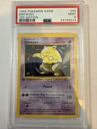 PSA 9 MINT 1999 POKEMON BASE SET 1ST EDITION DROWZEE CARD 49/102, THICK ...