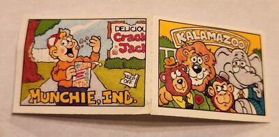 2 VINTAGE 1980 CRACKER JACK PRIZE PRETEND MINI POSTCARDS KALAMAZOO AND ...