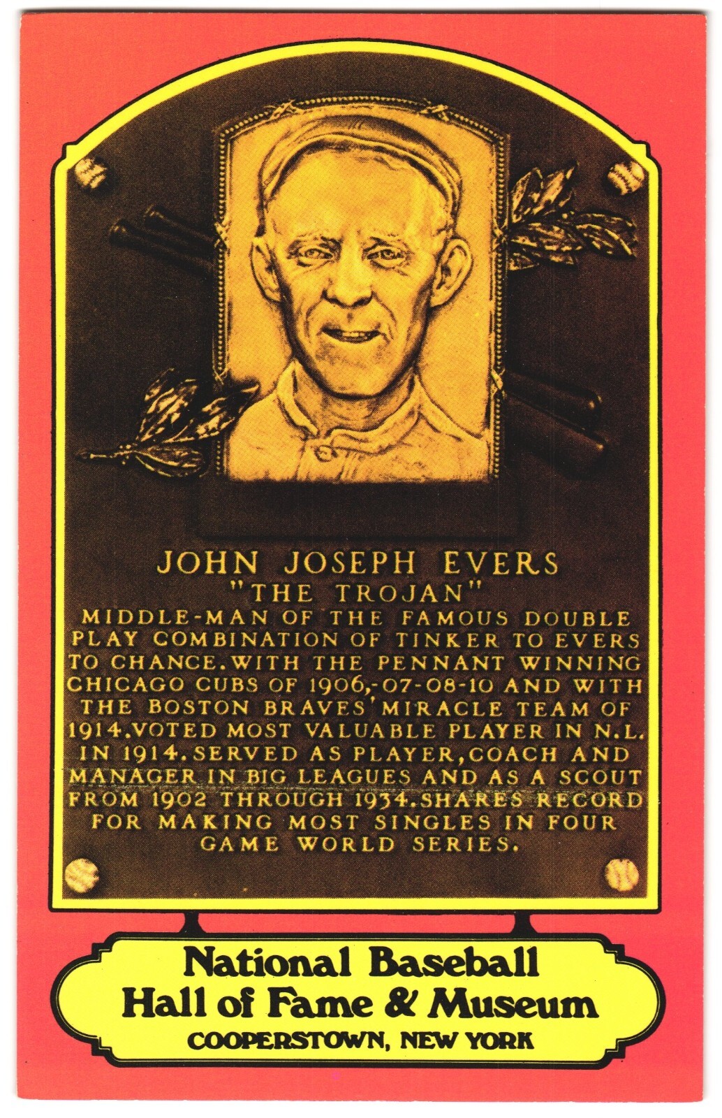 John Evers Hall of Fame MLB Plaque Orange Postcard | eBay