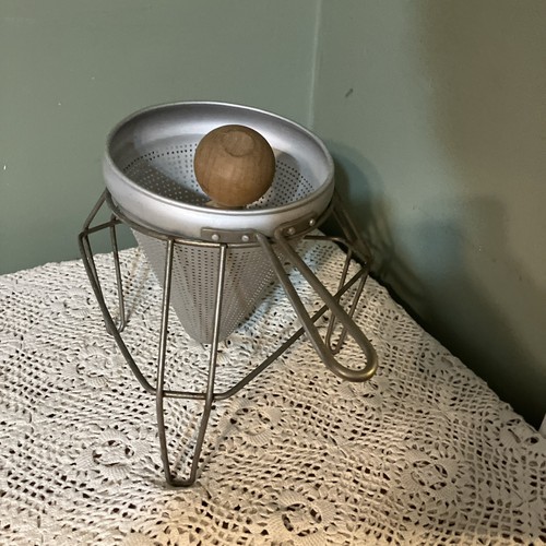 Vintage Aluminum Food Mill Cone Sieve Colander Strainer With Wood ...