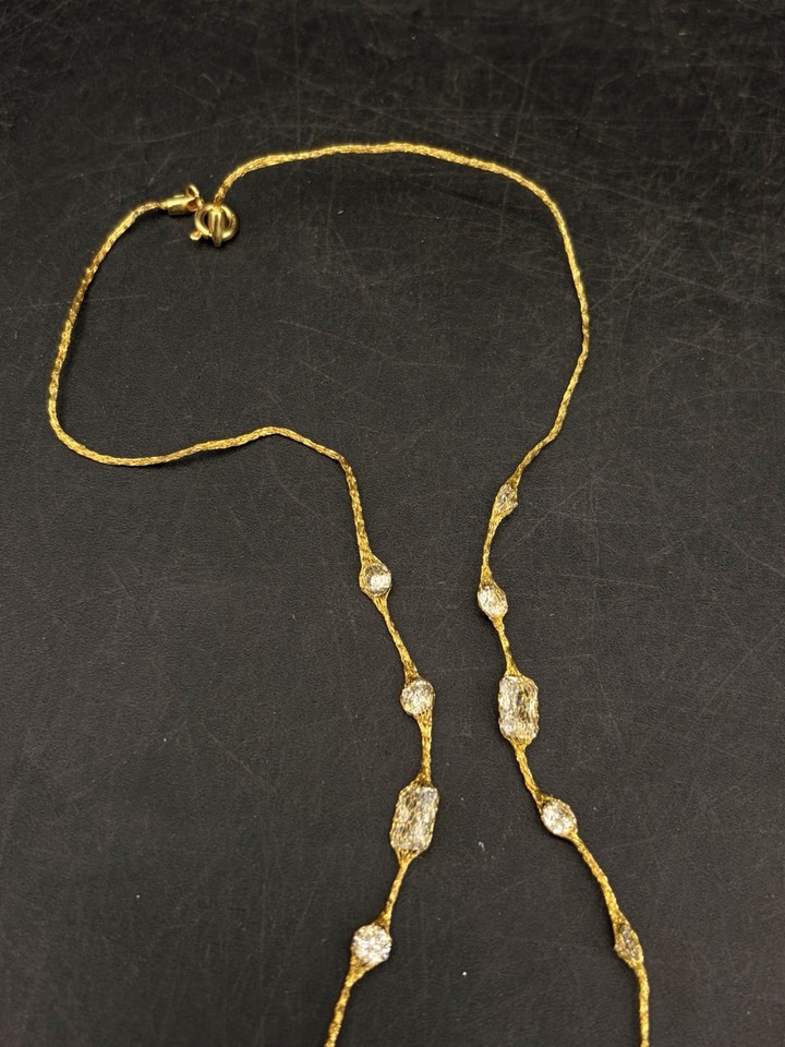Hand Crafted Italian Zirconia 14K Yellow Gold 18" Spider Web Chain ...