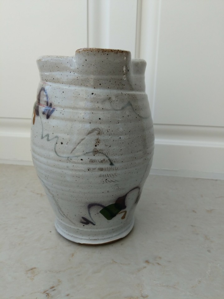 * Hand-Thrown Pottery Pitcher, Hand Painted Abstract, Gray | eBay