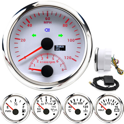 5 Gauge Set GPS Speedometer with Tachometer 120MPH | Silver | Red ...
