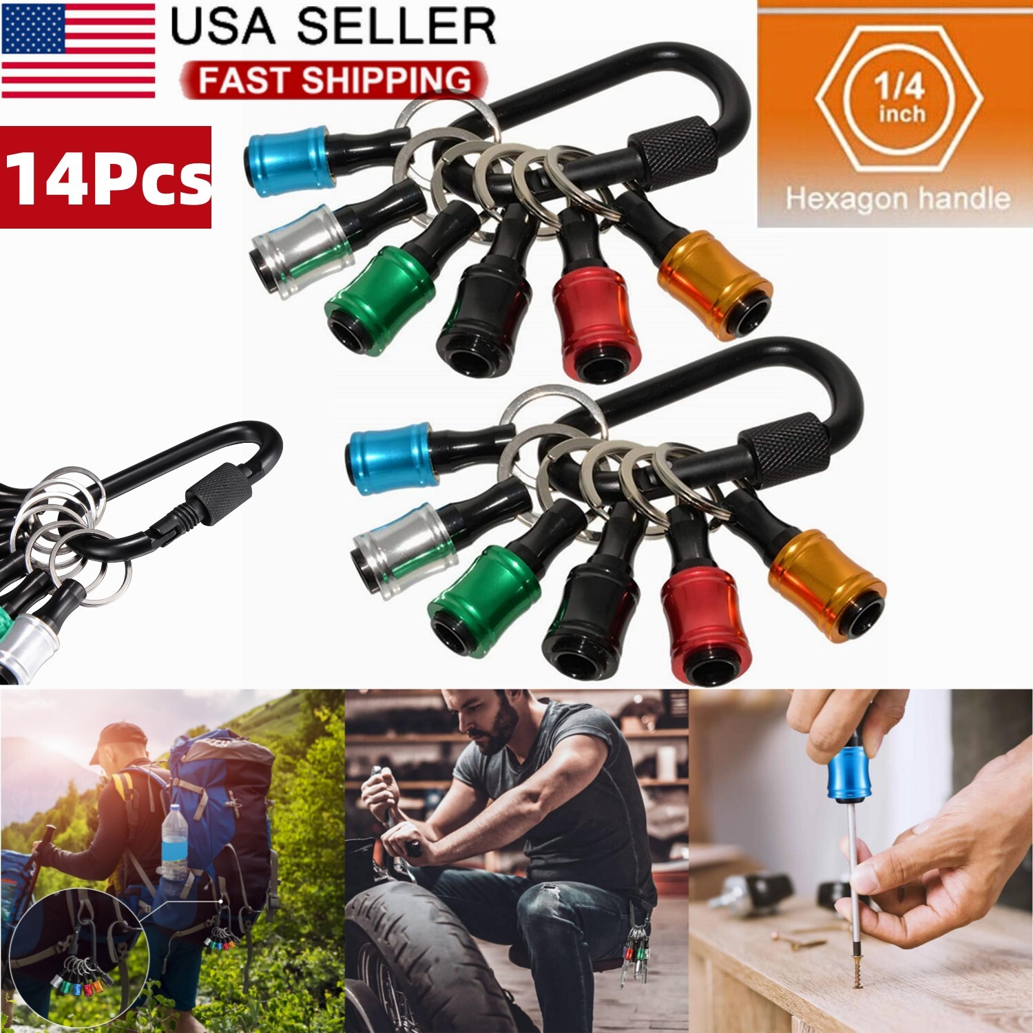 1/4" Hex Shank Quick Release Keychain Screwdriver Drill Bit Holder Bit ...