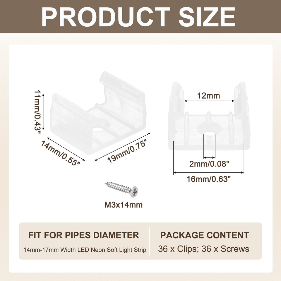 LED Neon Mounting Clips Holder Fixing Clamps for 14mm-17mm Width Strips ...