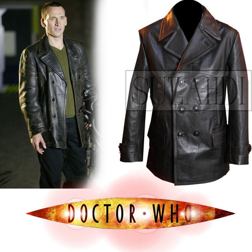9th Doctor Chris Eccleston Who Style Black Leather Peacoat Jacket by ...