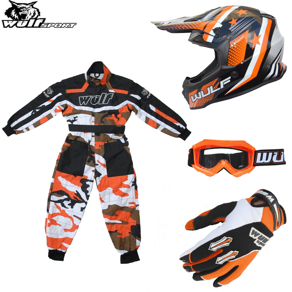 Wulf Kids Iconic Motocross Helmet Attack Gloves Goggles + Wulf Camo ...